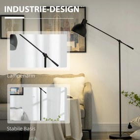 HOMCOM Stolní lampa v průmyslovém designu, výškově nastavitelná, nožní spínač; 30 m x 30 cm x 131 cm, černá