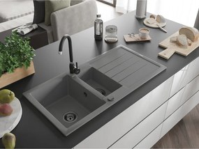 Mexen Andres, granitový dřez 1000x500x200 mm, 1,5-komorový, šedá s černým sifonem, 6515101510-71-B