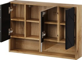 Závěsná koupelnová skříňka se zrcadlem Mazi 58 80 cm dub Wotan/černá