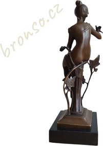 Elegantní bronzová socha ženy s ptáky ve stylu Art Deco – signováno, číslováno