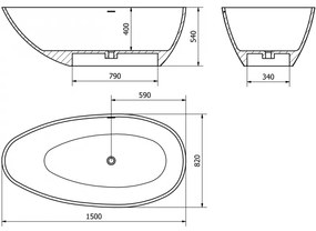 Mexen Milano, volně stojící vana z konglomerátu 150 x 82 cm, bílá matná, 57301508500