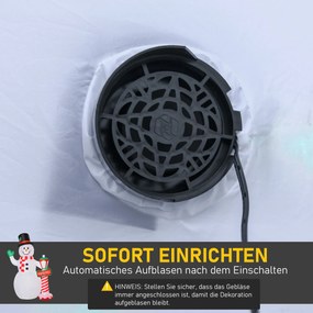 HOMCOM Vánoční dekorace, nafukovací sněhulák, 2,4 m, LED osvětlení, ventilátor, bílá