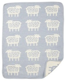 Bavlněná dětská deka chenille Sheep blue 70x90, Klippan Švédsko Modrá