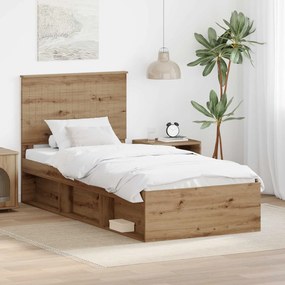 Rám postele Umělecký dub 90 x 200 cm Masivní borové dřevo 3411063