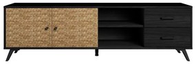 Černý TV stolek v dekoru exotického dřeva 181x53 cm Hanoi - Marckeric