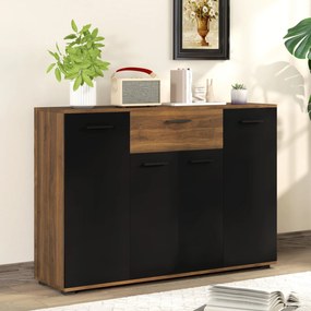 HOMCOM Hnědý a Černý Kufenický Úložný Kabinet s 4 Skříňkami, Zásuvkami a Nastavitelnými Policemi, Rozměry 120 x 35 x 85 cm | Aosom