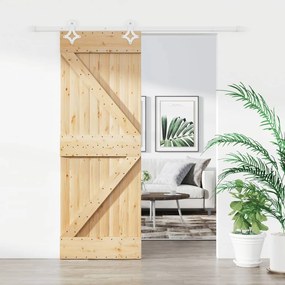 Posuvné Dveře S Kováním 80 X 210 Cm Masivní Borové Dřevo