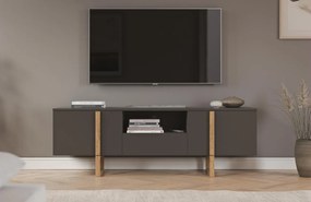 Matně antracitově šedý lakovaný dřevěný TV stolek Tenzo Birka 177 x 43 cm