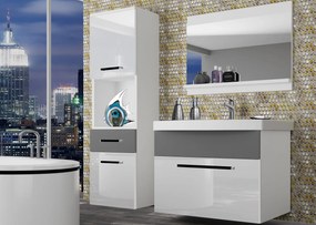 Koupelnový nábytek Belini bílý lesk / šedý mat + umyvadlo + zrcadlo  ROD PM 3/0/W/WSR/0/ZW
