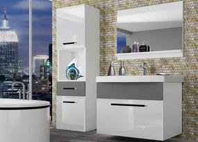 Koupelnový nábytek Belini bílý lesk / šedý mat + umyvadlo + zrcadlo  ROD PM 3/0/W/WSR/0/ZW