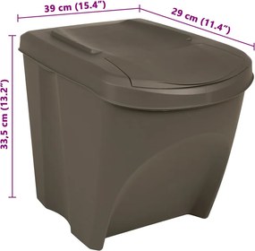 Stohovatelné koše na odpadky 3 ks šedé 75 l polypropylen 152198