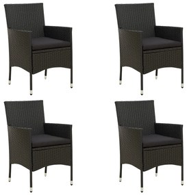Zahradní židle s poduškami 4 ks polyratan černé,  316689