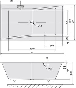 Polysan QUEST SLIM 180 x 100 x 49 cm 78511S obdélníková vana bílá