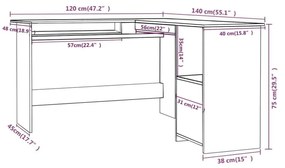 Petromila Rohový psací stůl šedý 120 x 140 x 75 cm dřevotříska