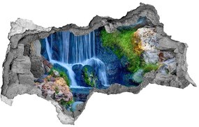 Wallmuralia Díra 3D ve zdi nálepka Cihla vodopád 95x73 cm