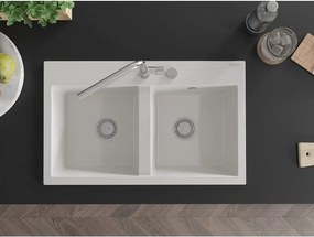 Mexen Hektor dřez žulový 2-komorový 800 x 480 mm, bílý, sifon chrom - 6521802000-20