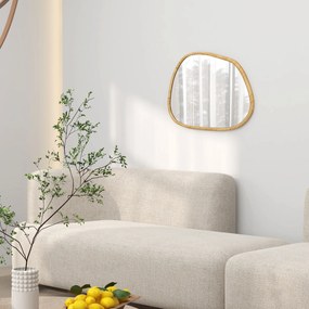 HOMCOM nástěnné zrcadlo asymetrické 80x60cm koupelnové zrcadlo s dřevěným rámem antioxidant, moderní dekorace do koupelny obývacího pokoje předsíně l…