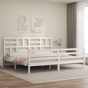 Rám postele s čelem bílý 200 x 200 cm masivní dřevo 3194917