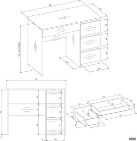 Psací stůl s nástavbou MIJAS pravý matně bílý