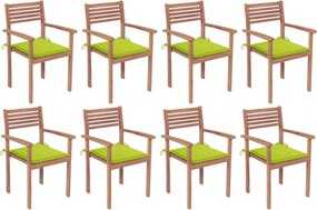 vidaXL Stohovatelné zahradní židle s poduškami 8 ks masivní teak [3072601] Barva: Jasně zelená