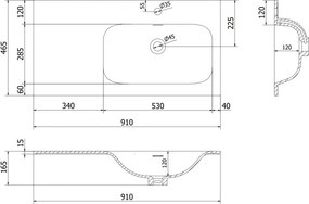 Mexen Vela, umyvadlo na zapuštění 91 x 46,5 cm, pravé, bílá matná, 25239001P