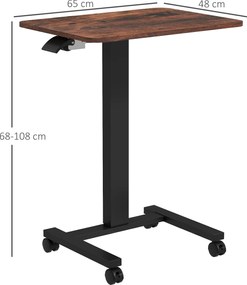 Vinsetto Výškově nastavitelný stůl na notebook, se 4 kolečky, 2 brzdy, 65 cm x 48 cm x 108 cm, s ruční klikou, brzda, dřevotříska, rustikální hnědá| …