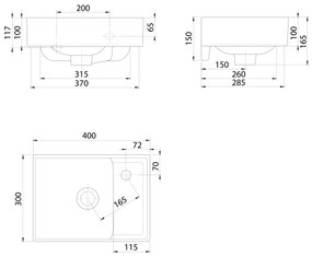 Sapho Sapho, NUALI keramické umyvadlo 40x30 cm, pravé, bílá, TU0128