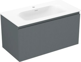 Mexen Rivel, koupelnová skříňka 90 cm s umyvadlem Vela, 1 zásuvka, drážkovaná, grafitová matná/bílá matná, 91A20-09047-1-BF66-W23M01