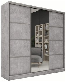 Nejlevnější nábytek Šatní skříň LITOLARIS 200 se zrcadlem, 4 šuplíky a 2 šatními tyčemi, beton