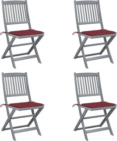 vidaXL Skládací zahradní židle s poduškami 4 ks masivní akáciové dřevo [3064570] Barva: vínová červená