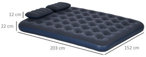 Nafukovací matrace Outsunny Double Air Mattress s ruční pumpou a polštářem, modrá 203x152x22cm pro kempování a hosty | Aosom.de