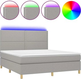 Box spring postel s matrací a LED světle šedá 180x200 cm textil 3135373