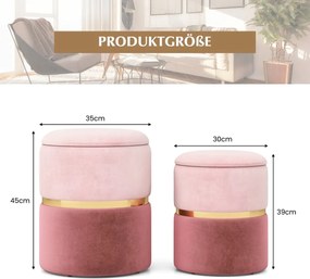 Costway Sada 2 sametových taburetů s 32 l + 21 l úložným prostorem Ottomans