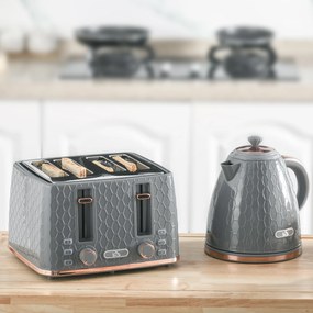 HOMCOM 2v1 kuchyňská sada, toustovač a rychlovarná konvice, různé možnosti, 1,7 l, 4 krajíce toastu najednou, plast, šedá