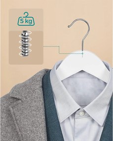 Dřevěné háčky, 10 ks protiskluzových ramínek, bílé