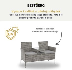 Zahradní ratanová sedačka se stolkem BestBerg Chicago BBRF-1015G / šedá