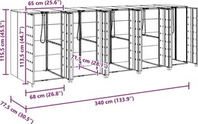 vidaXL Úložný box na 3 popelnice Antracit 340 x 77,5 x 115,5 cm Ocel [3394781]