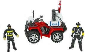 LEAN Toys Velká sada hasičů: hasičské auto, figurky, čtyřkolka, přilba pro děti