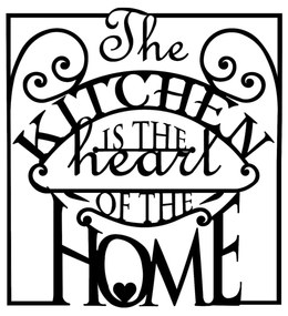 Wallexpert Dekorativní kovový nástěnný doplněk The Kitchen Is The Heart Of The Home, Černá