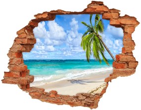 Wallmuralia Díra 3D ve zdi nálepka Tropická pláž 90x70 cm