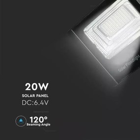 LED Stmívatelný solární reflektor LED/20W/6,4V 4000K IP65 + dálkové ovládání