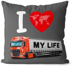Polštářek Kamion – My life (Velikost: 55 x 55 cm, Barva kamionu: Červená)