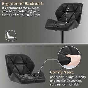 WOLTU Otočné výškově nastavitelné barové židle s opěrkou, z ekokůže – sada 2 ks, černé