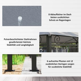 Outsunny zahradní altán 4 x 3 m — voděodolný pevný kovový pavilon s dvojitou střechou a 6 bočními panely, tmavě šedý