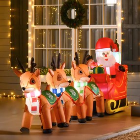 HOMCOM Nafukovací Santa Claus a sobi venkovní vánoční dekorace, včetně ventilátoru, 140 cm, červená + hnědá
