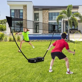 Costway Badminton Net Stand Přenosná hra s raketami Kompletní – černý