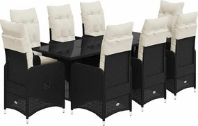 9dílný zahradní bistro set s poduškami černý polyratan 3276998