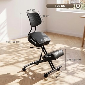 HOMCOM ergonomická klekačka s opěradlem a kolečky, černá