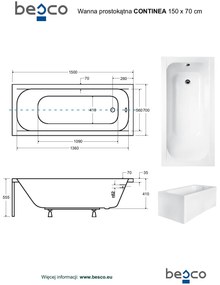 Hopa CONTINEA 150 cm VANCONT150 vana bez nožiček