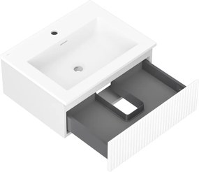 Mexen Rivel, koupelnová skříňka 60 cm s umyvadlem Otis, 1 zásuvka, drážkovaná, bílá matná, 91A20-06023-1-BF01-W18M01